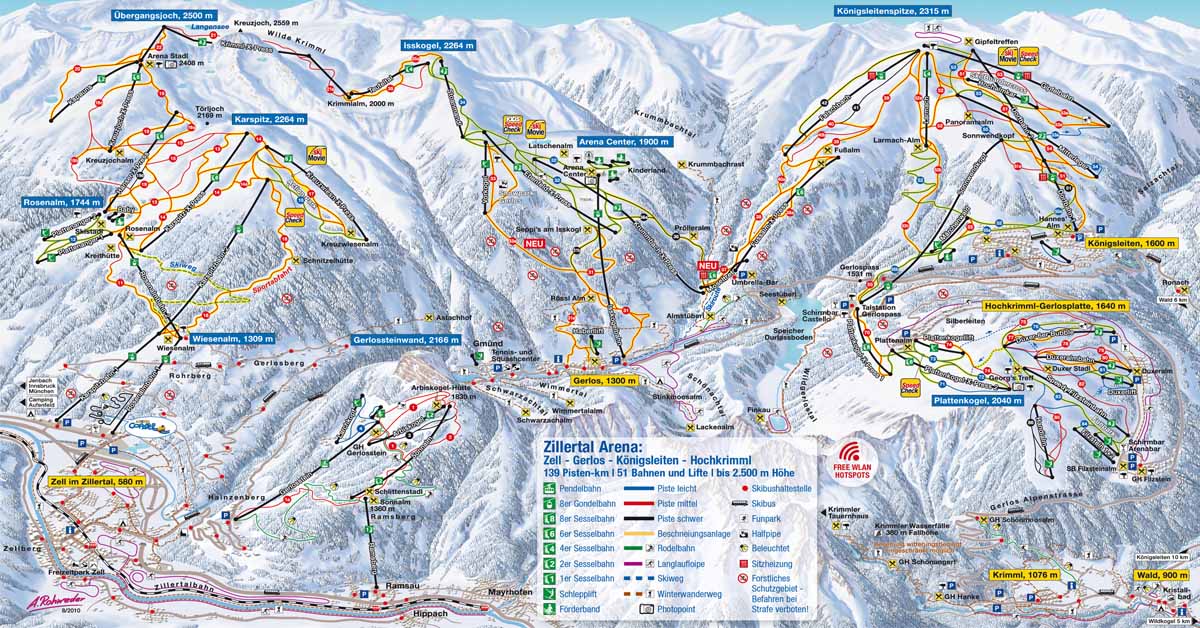 Gerlos - Zillertal Arena - Lyžiarske stredisko - Tirolsko - Západné ...